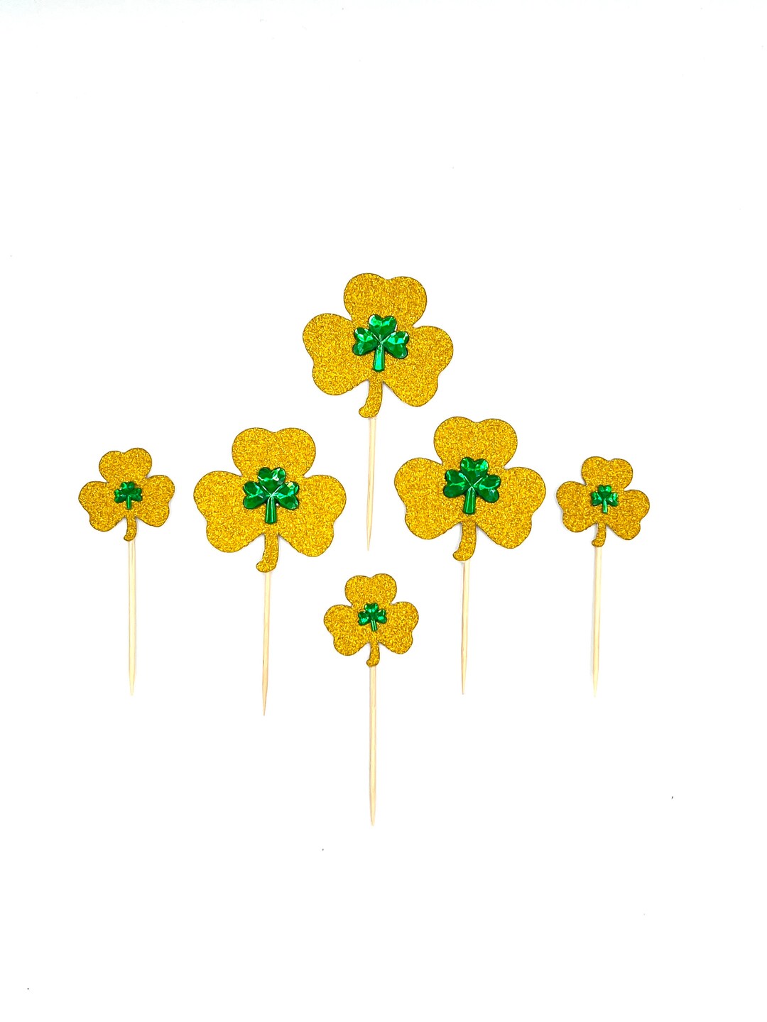 Shamrock Cupcake Toppers: Gold Glitter & Green Jewel Party Picks - Etsy