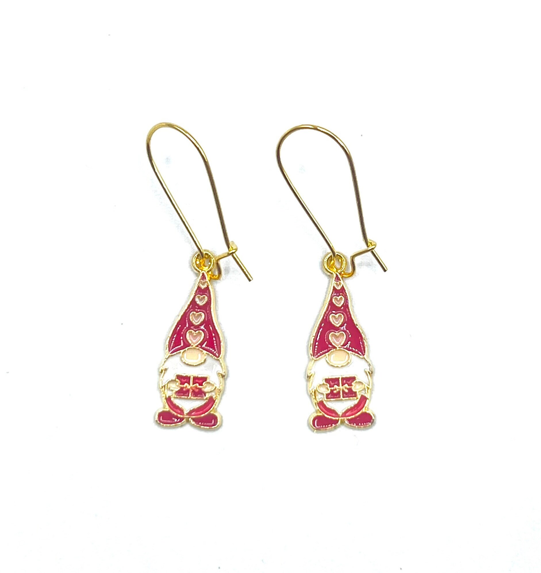 Gnome Red Present Earrings Dangle Drop Enamel Charms - Etsy