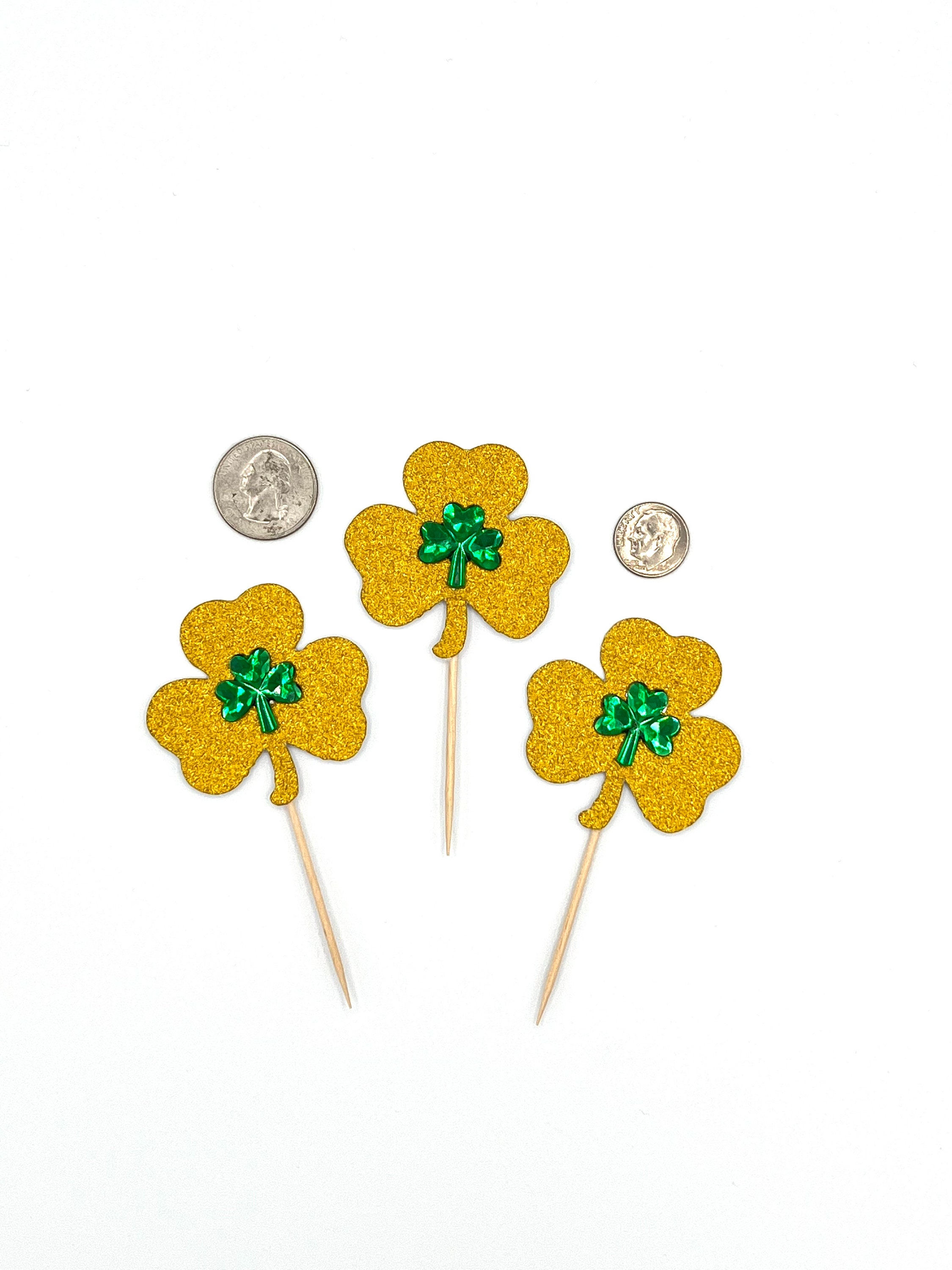 Shamrock Cupcake Toppers: Gold Glitter & Green Jewel Party Picks - Etsy