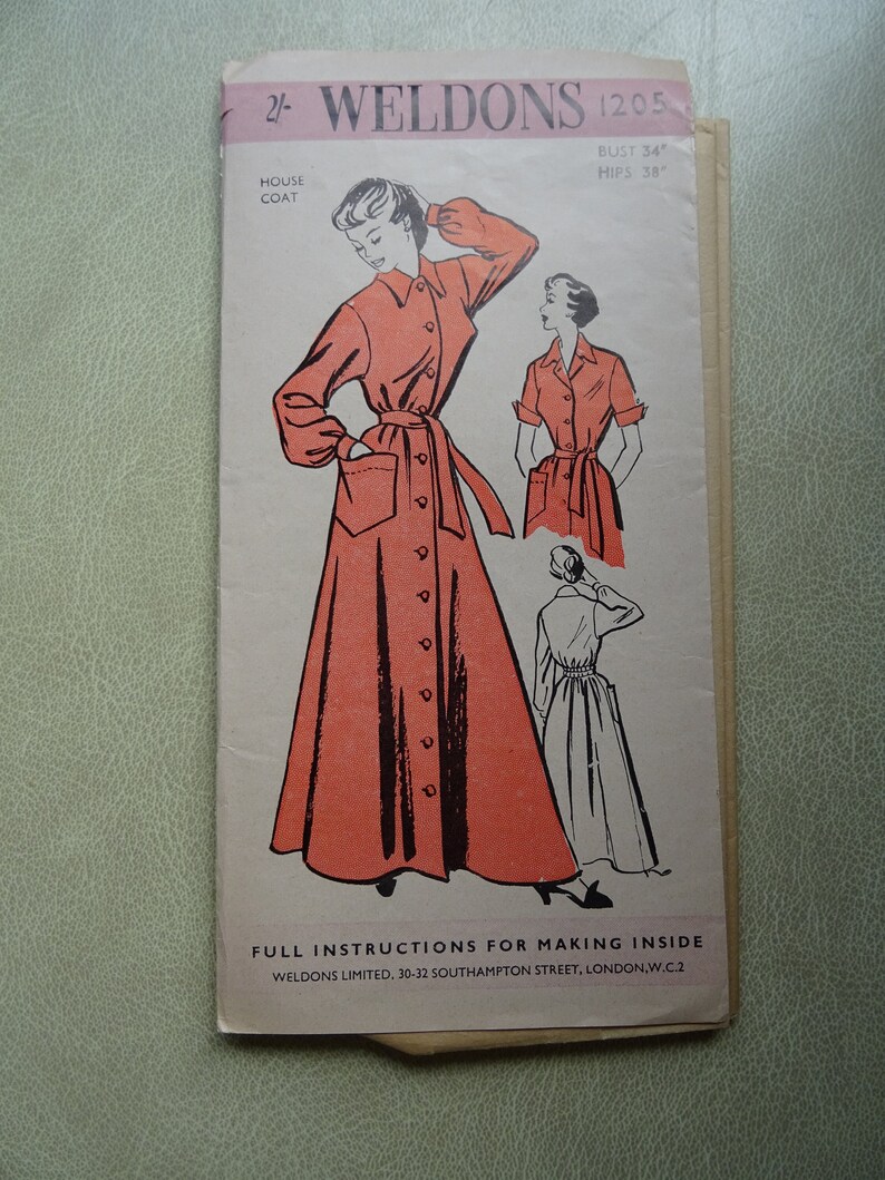 Vintage 1940s House Coat Sewing Pattern - Etsy UK