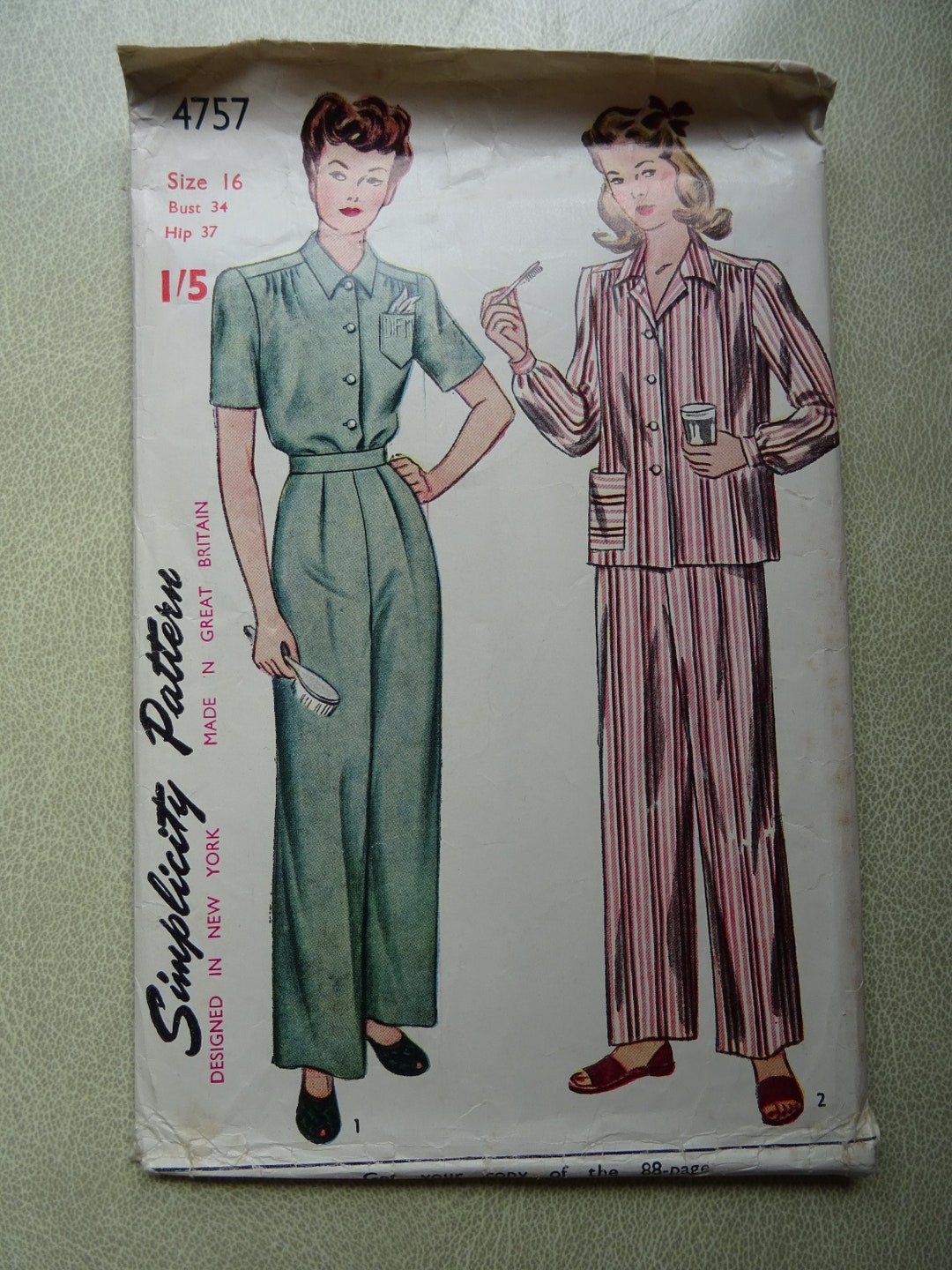Vintage 1940s Pyjamas Sewing Pattern - Etsy