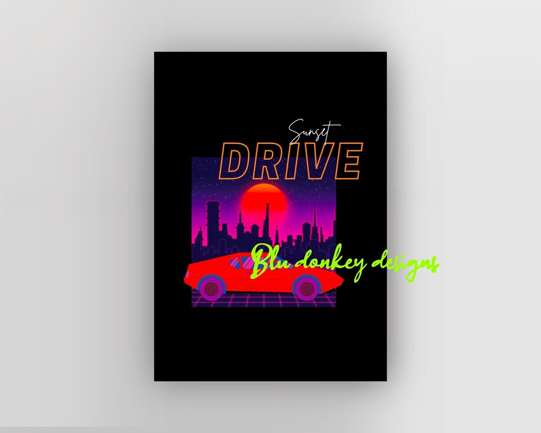 Printable Sunset Drive Poster, Retro Car Art Print, Car City Sunset ...
