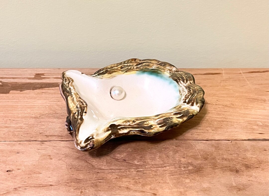 Vintage Ceramic Oyster Shell With Faux Pearl Dish Ashtray Japan - Etsy