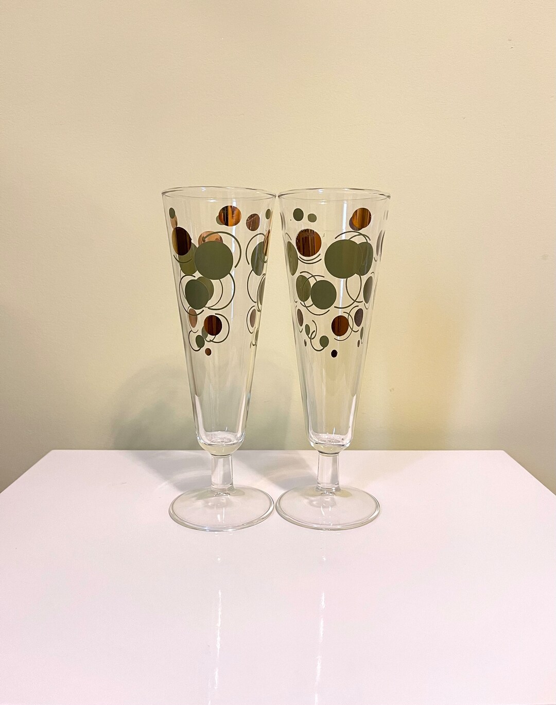 Pair of MCM Federal Glass Green Dot Gold Pilsner Glasses - Etsy