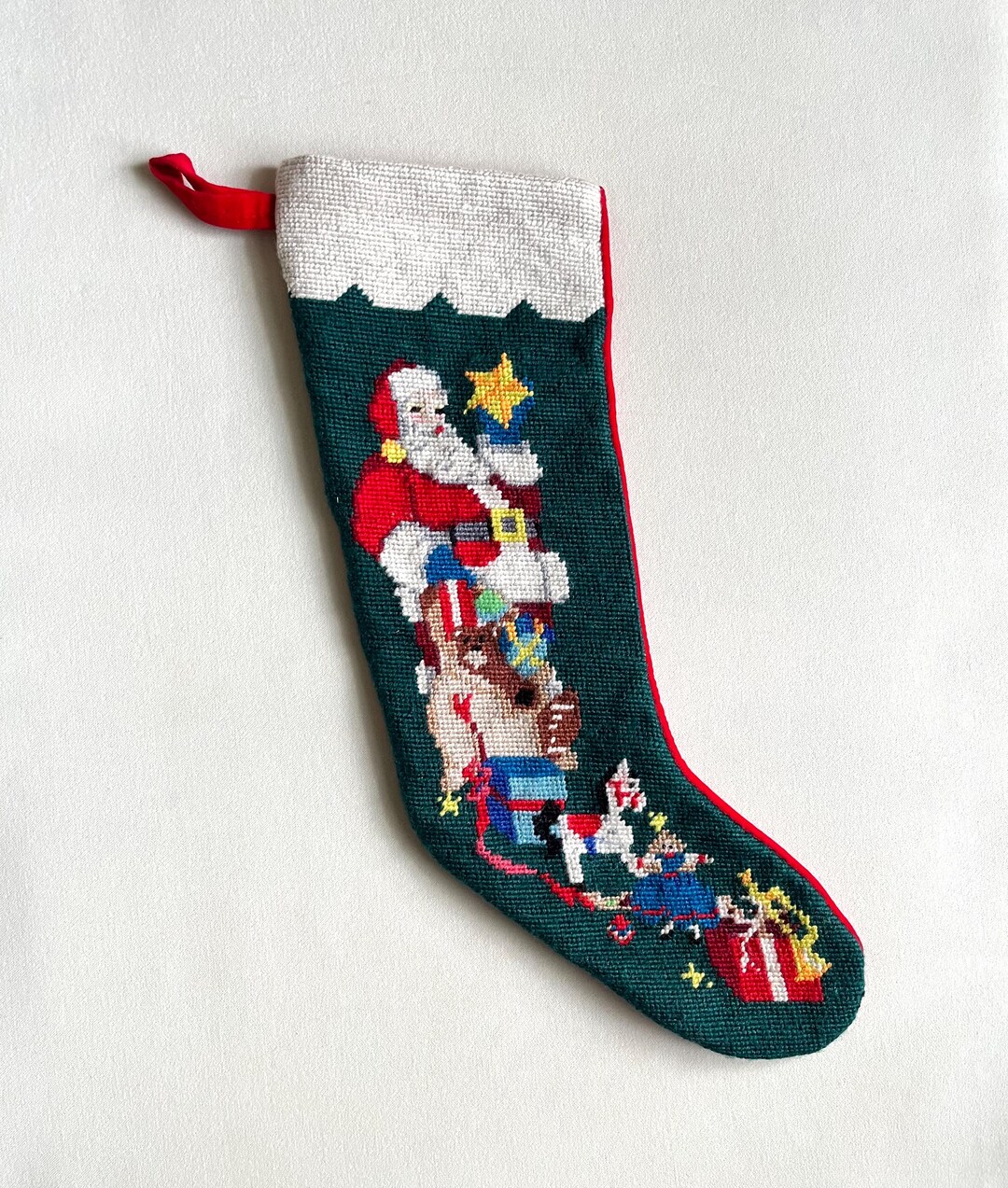 Vintage Santa Needlepoint Christmas Stocking - Etsy