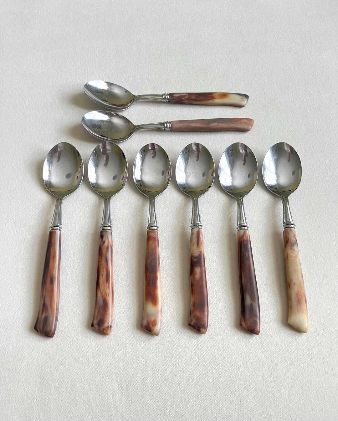 Vintage Japan MB Marbled Bakelite Handled Stainless Steel Spoons - Etsy
