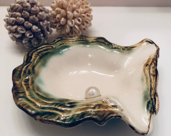 Vintage Ceramic Oyster Shell With Faux Pearl Dish Ashtray Japan - Etsy