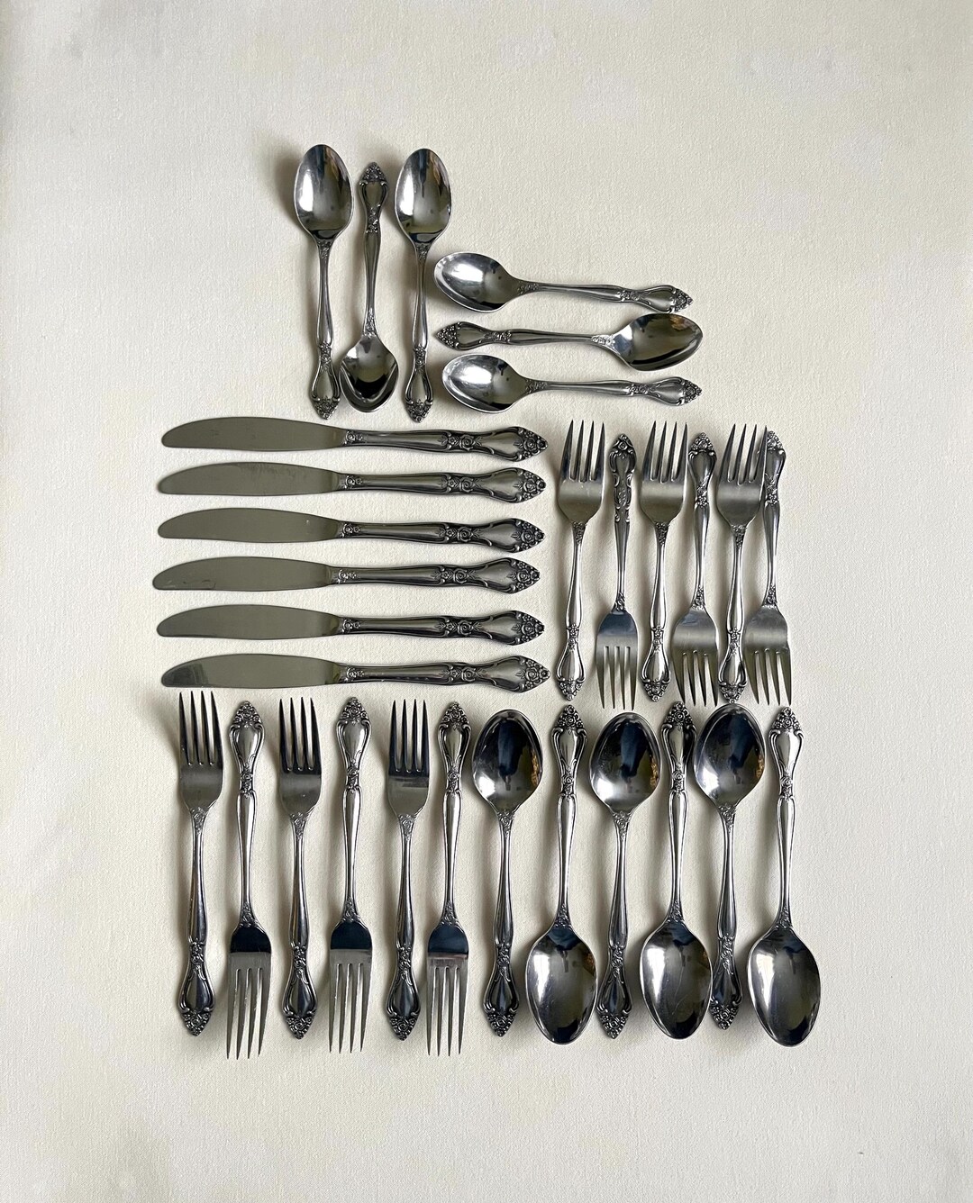 30 PC Japan Stainless Steel Rose Flatware Set - Etsy