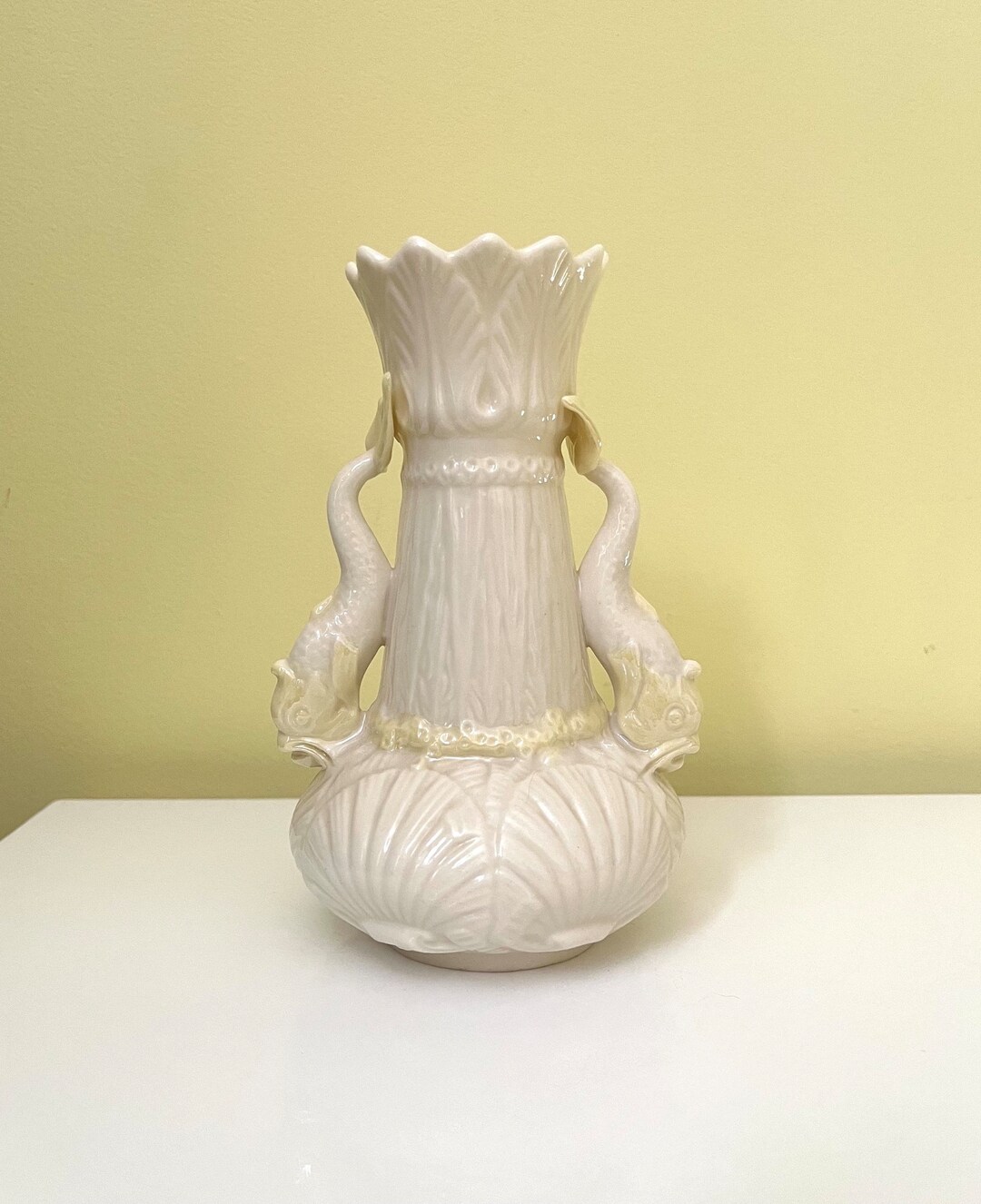 Vintage Belleek Dolphin Fish Vase - Etsy
