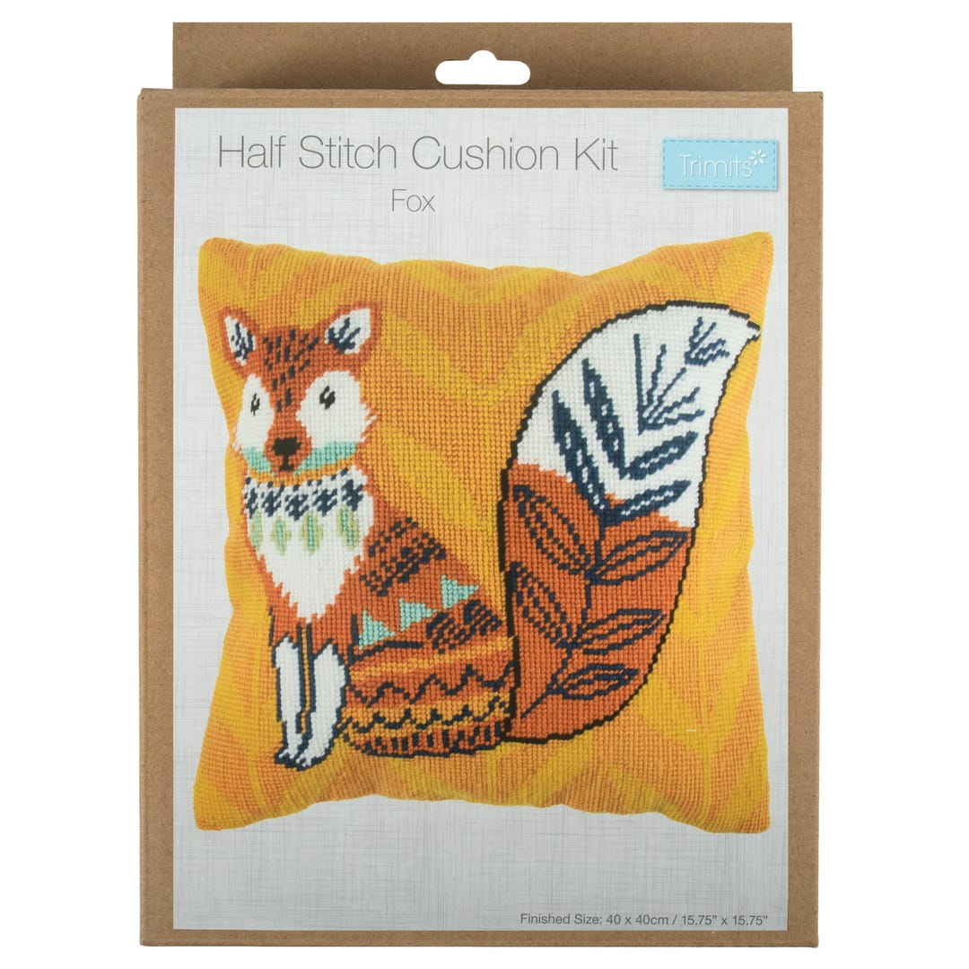 Half Cross Stitch/tapestry Fox Cushion Kit With Pre Made Zipped Backing ...