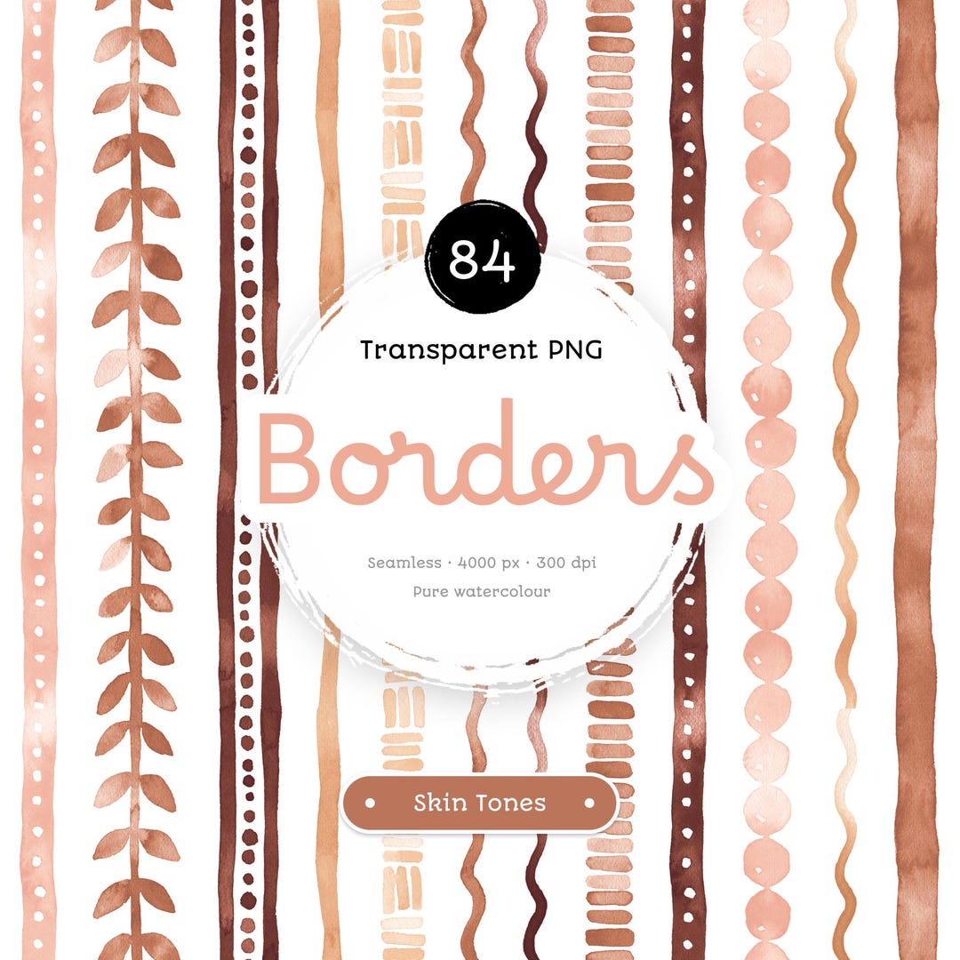 Skin Toned Watercolor Borders. Set of Seamless Minimalistic Borders ...