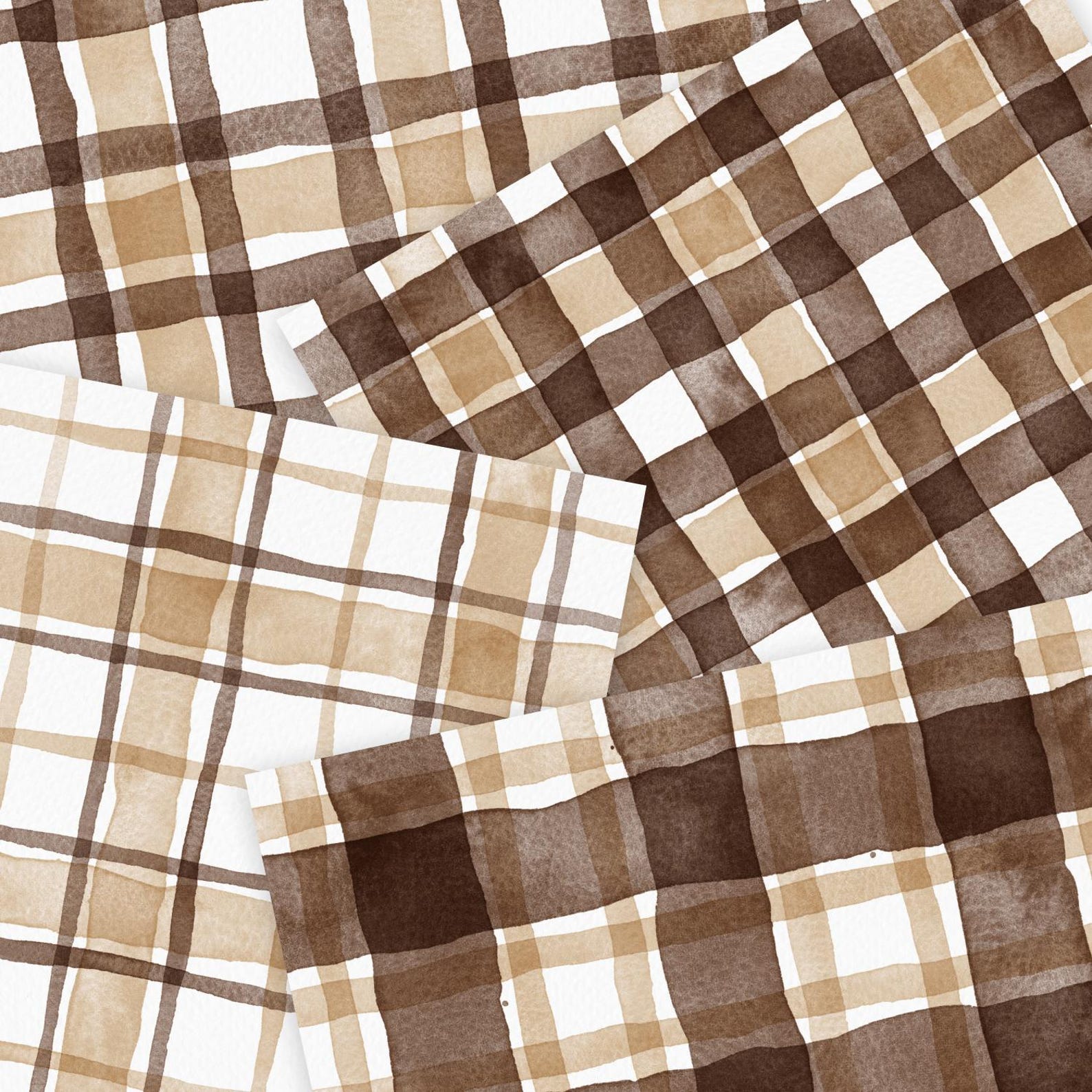 Watercolor Plaid Digital Paper: Caramel & Coffee Seamless Patterns (JPG ...