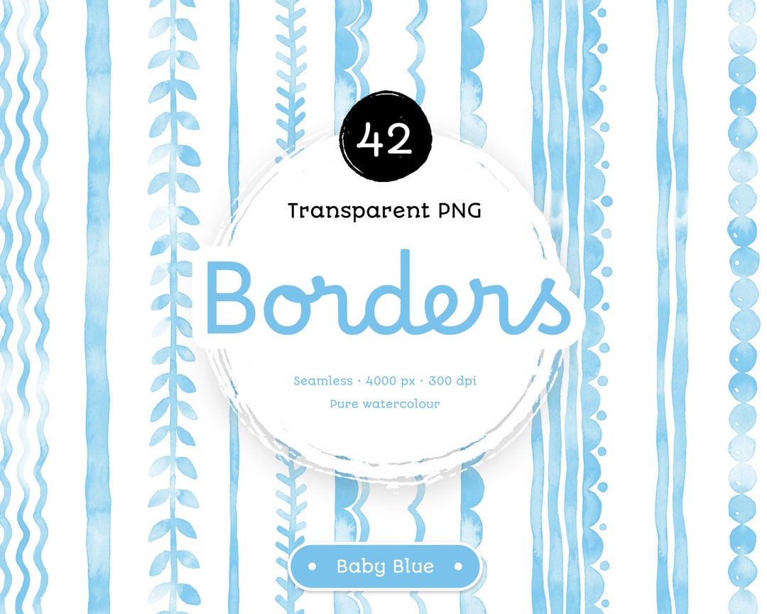 Baby Blue Border Pack. Set of 42 Seamless Minimalistic Hand-painted ...