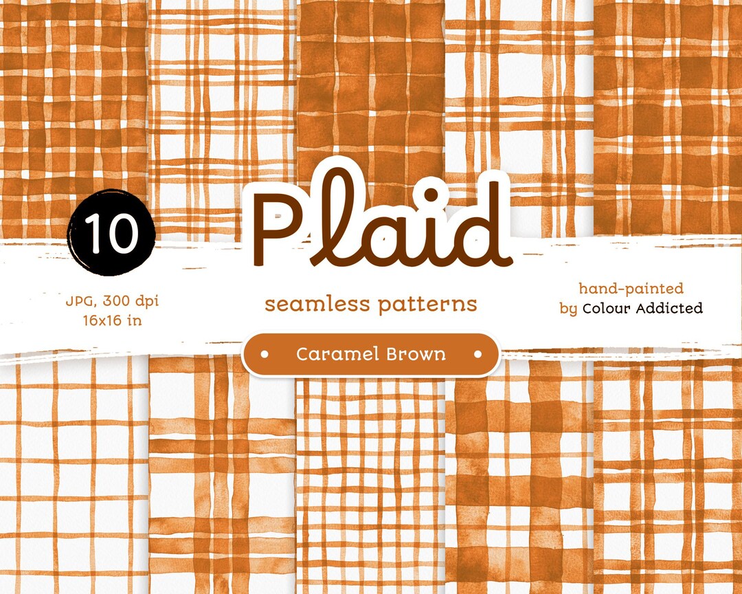 10 Caramel Brown Watercolor Plaid - Pack of Seamless Digital Papers ...