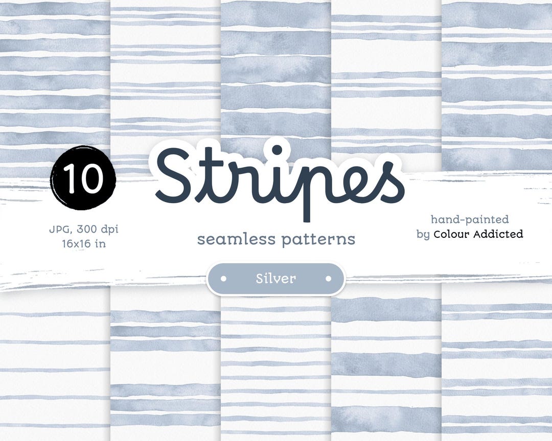 Watercolor Stripes Digital Paper: Seamless Silver Patterns (digital ...