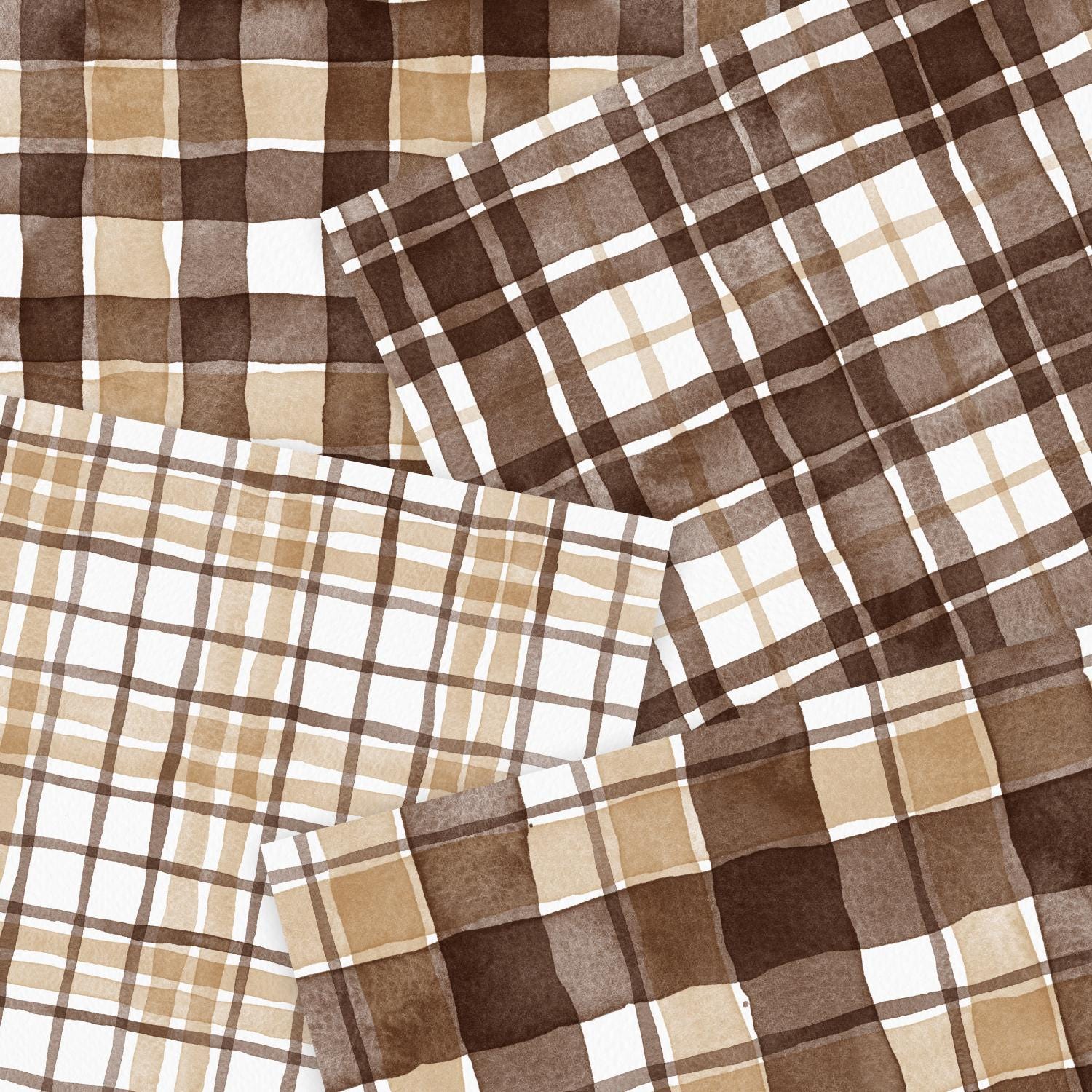 Watercolor Plaid Digital Paper: Caramel & Coffee Seamless Patterns (JPG ...