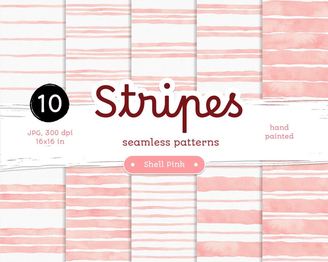 Shell Pink Stripes: Watercolor Digital Paper Pack (digital Download) - Etsy