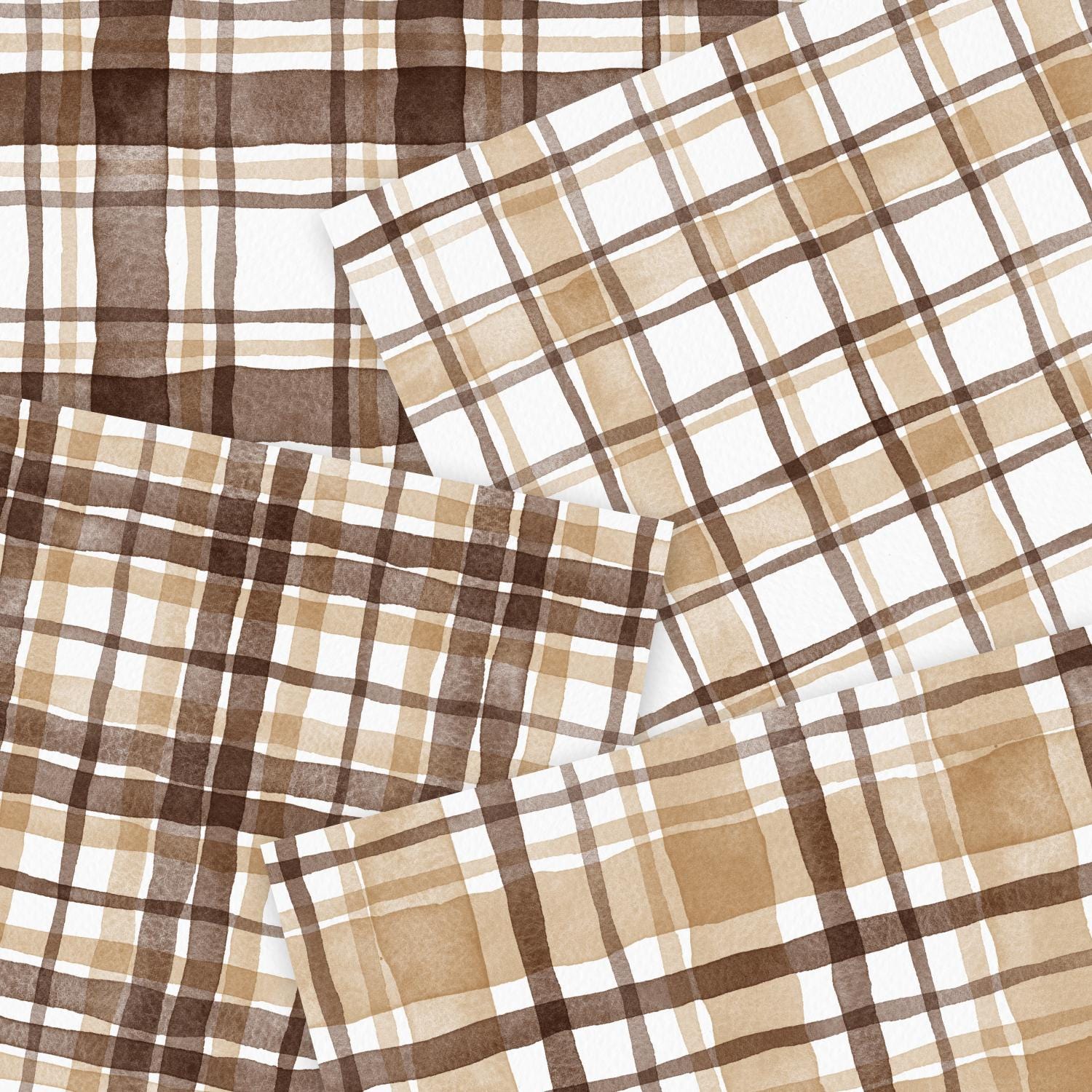 Watercolor Plaid Digital Paper: Caramel & Coffee Seamless Patterns (JPG ...
