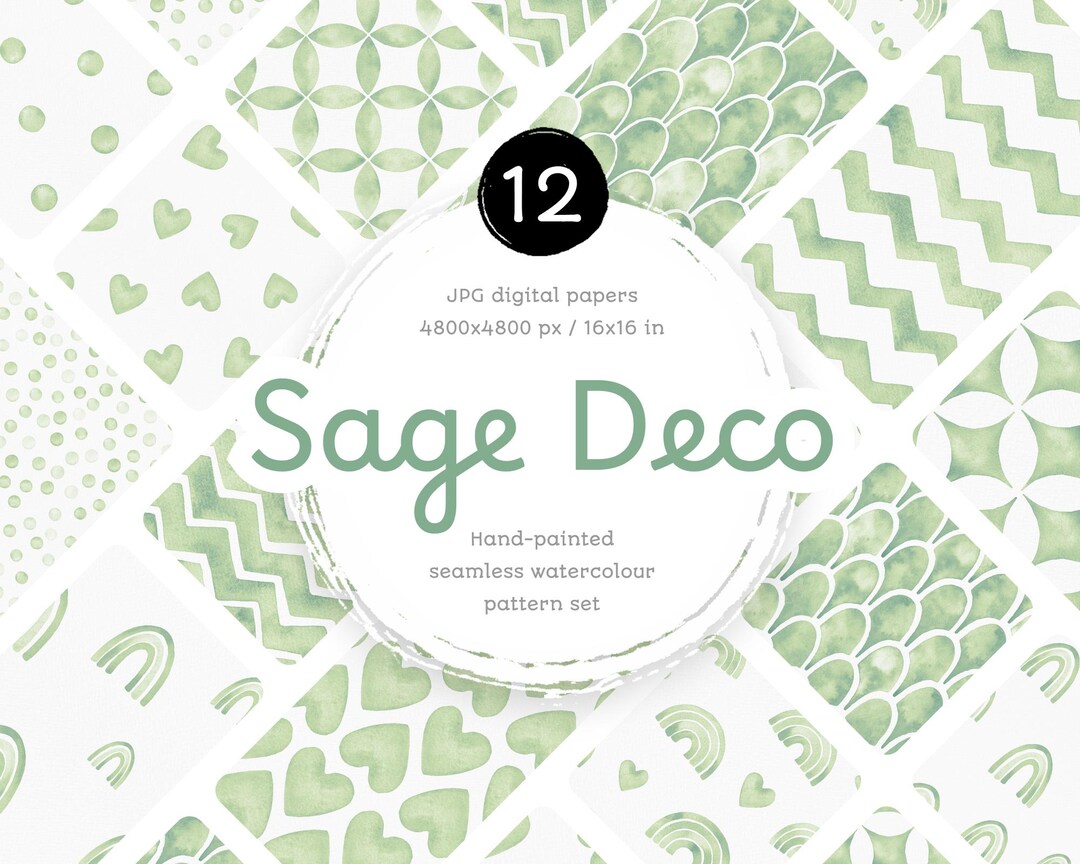 Sage Green Watercolor Patterns: Seamless Digital Paper (digital ...