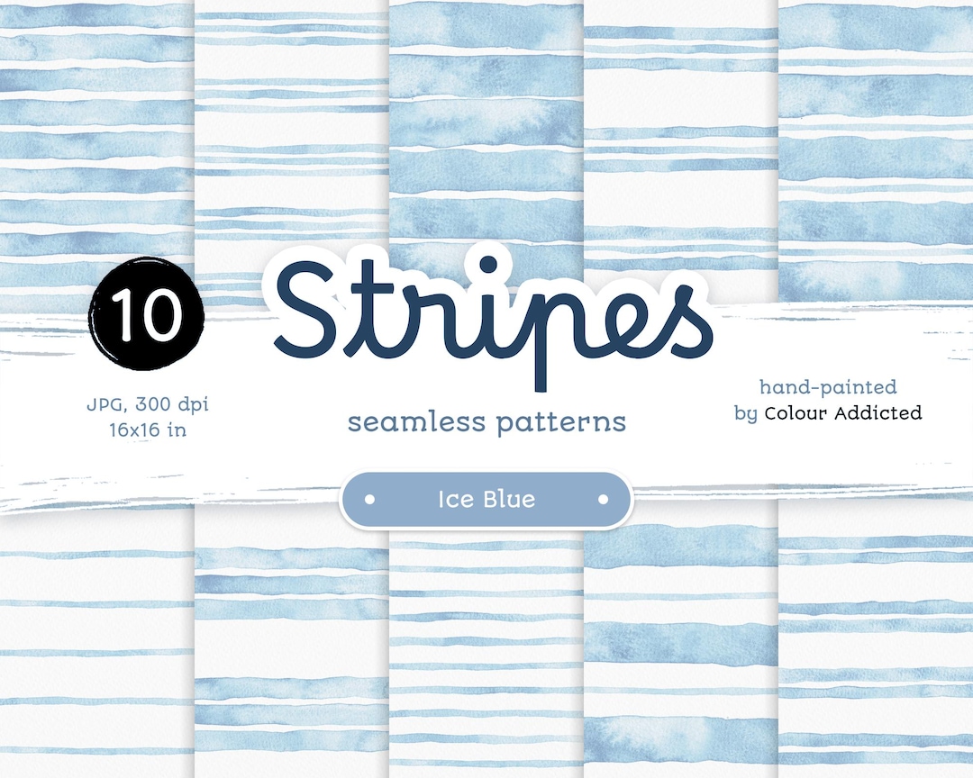 Ice Blue Watercolor Stripes - Pack of Seamless Digital Papers ...