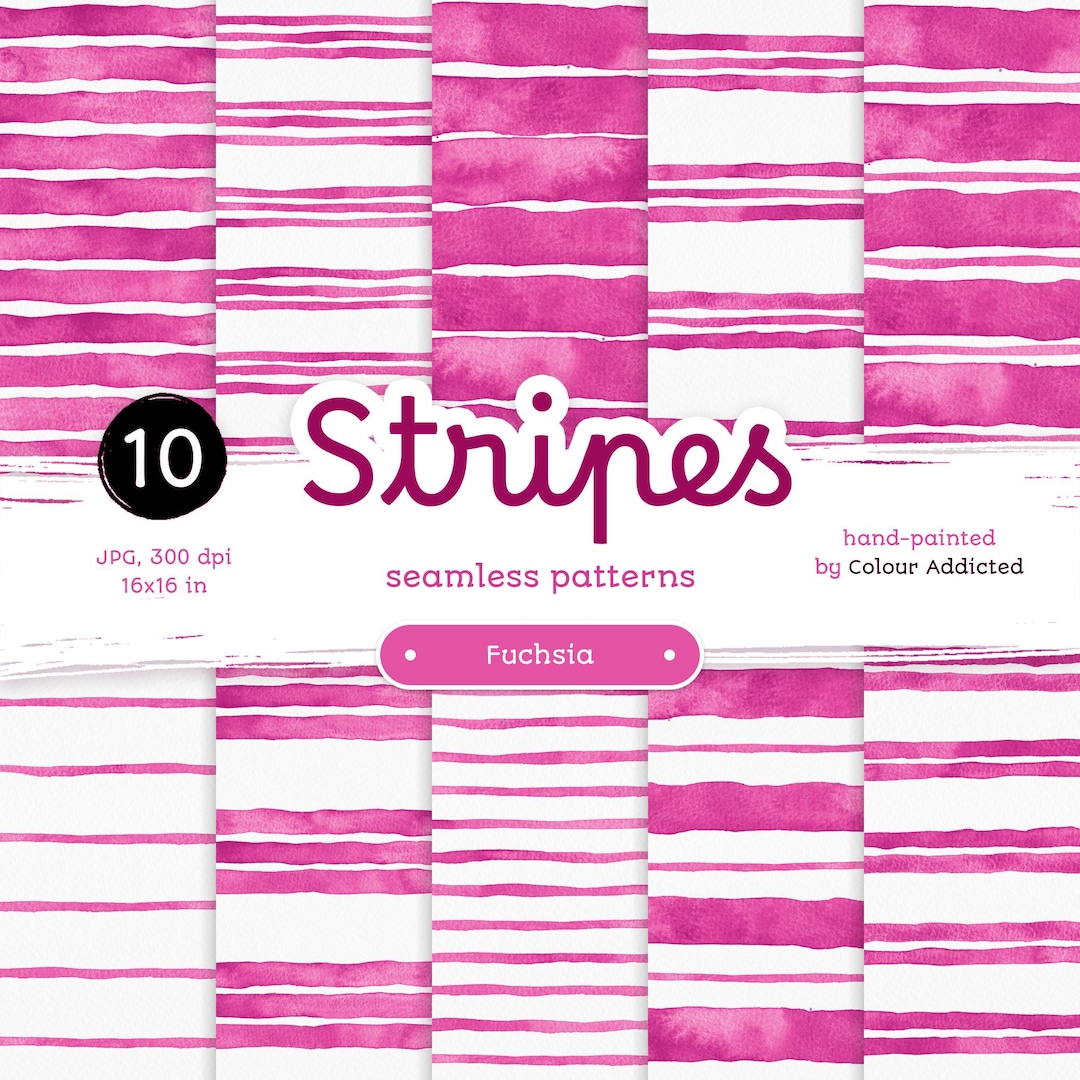 Fuchsia Watercolor Striped Digital Paper: Seamless Patterns (JPG) - Etsy