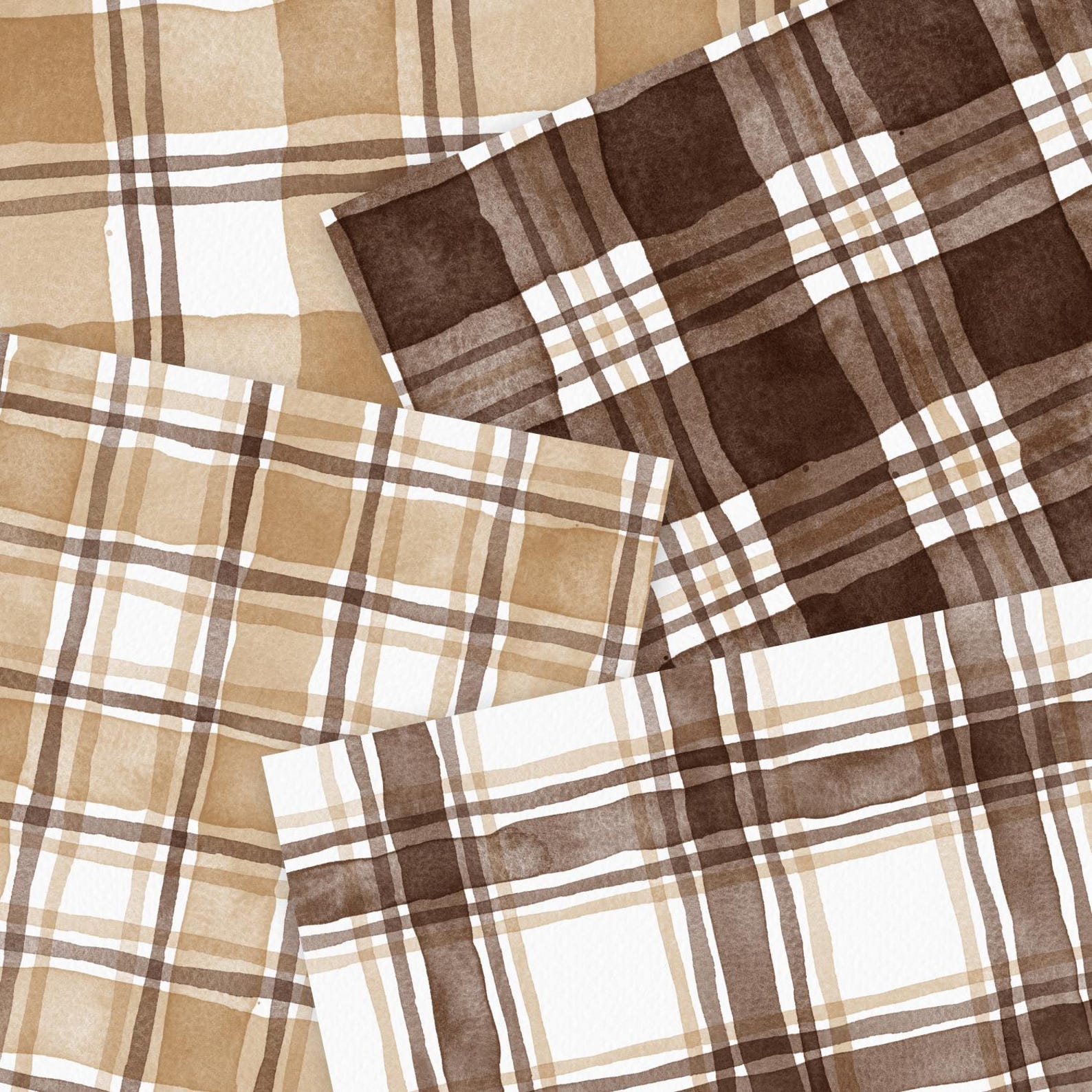 Watercolor Plaid Digital Paper: Caramel & Coffee Seamless Patterns (JPG ...