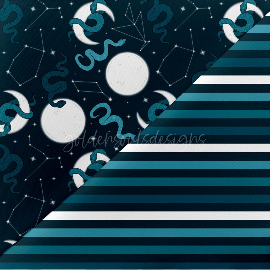 Celestial Snakes & Stripes - Cute Mystical Seamless Digital Design, Two ...