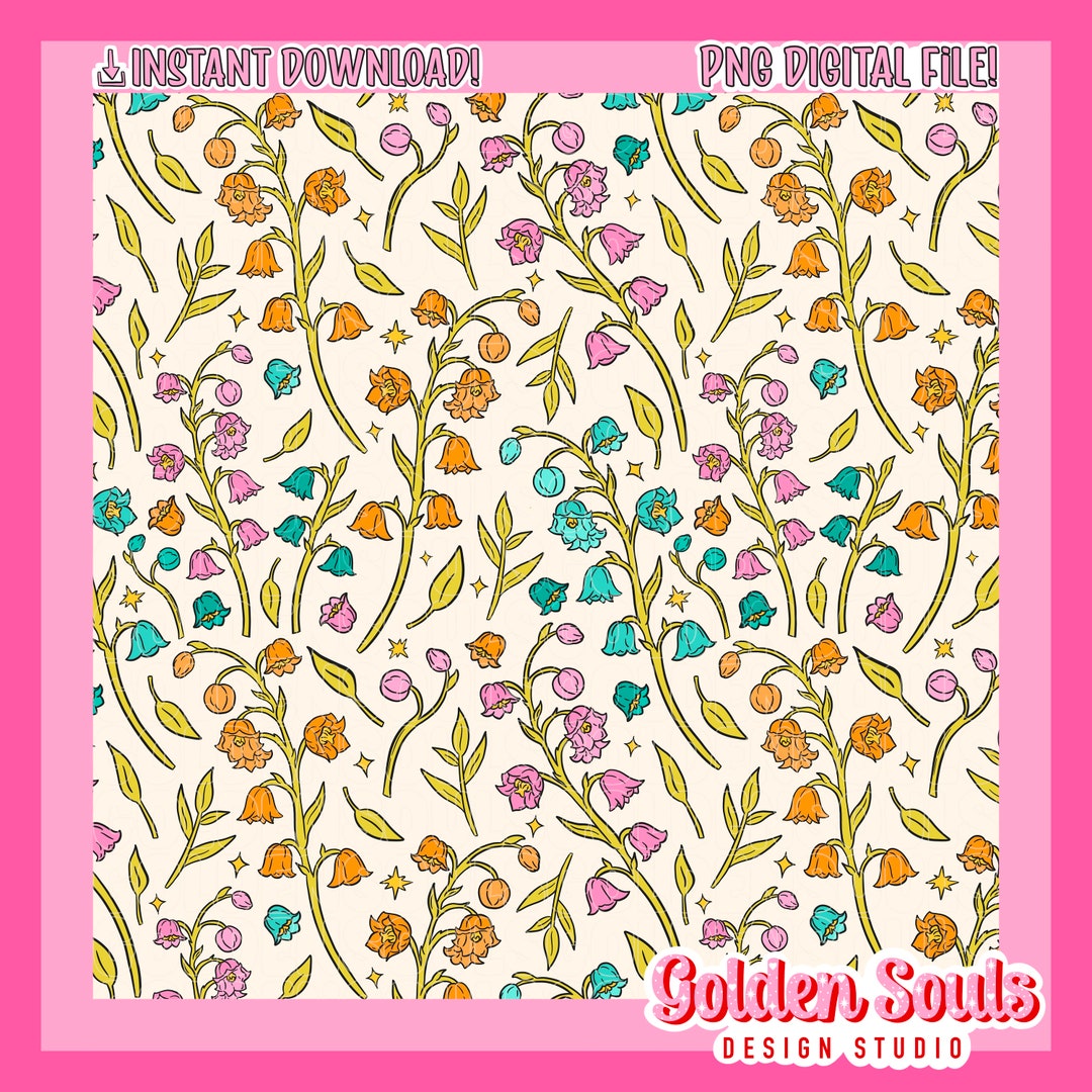Rainbow Floral + Stripes - Seamless, Digital Design, File Set, Main and ...