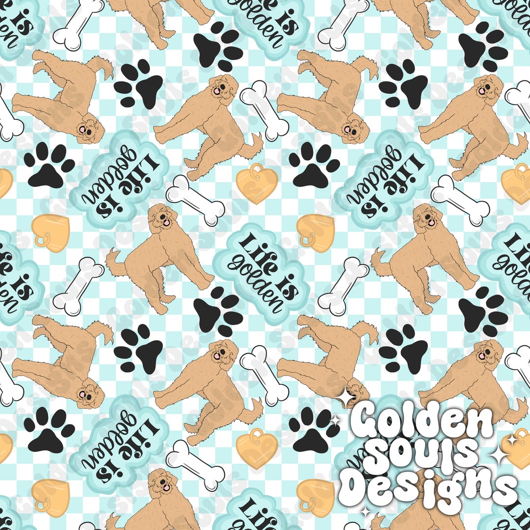 Golden Doodles & Stripes - Puppy, Cute Dogs, Seamless Digital Design ...