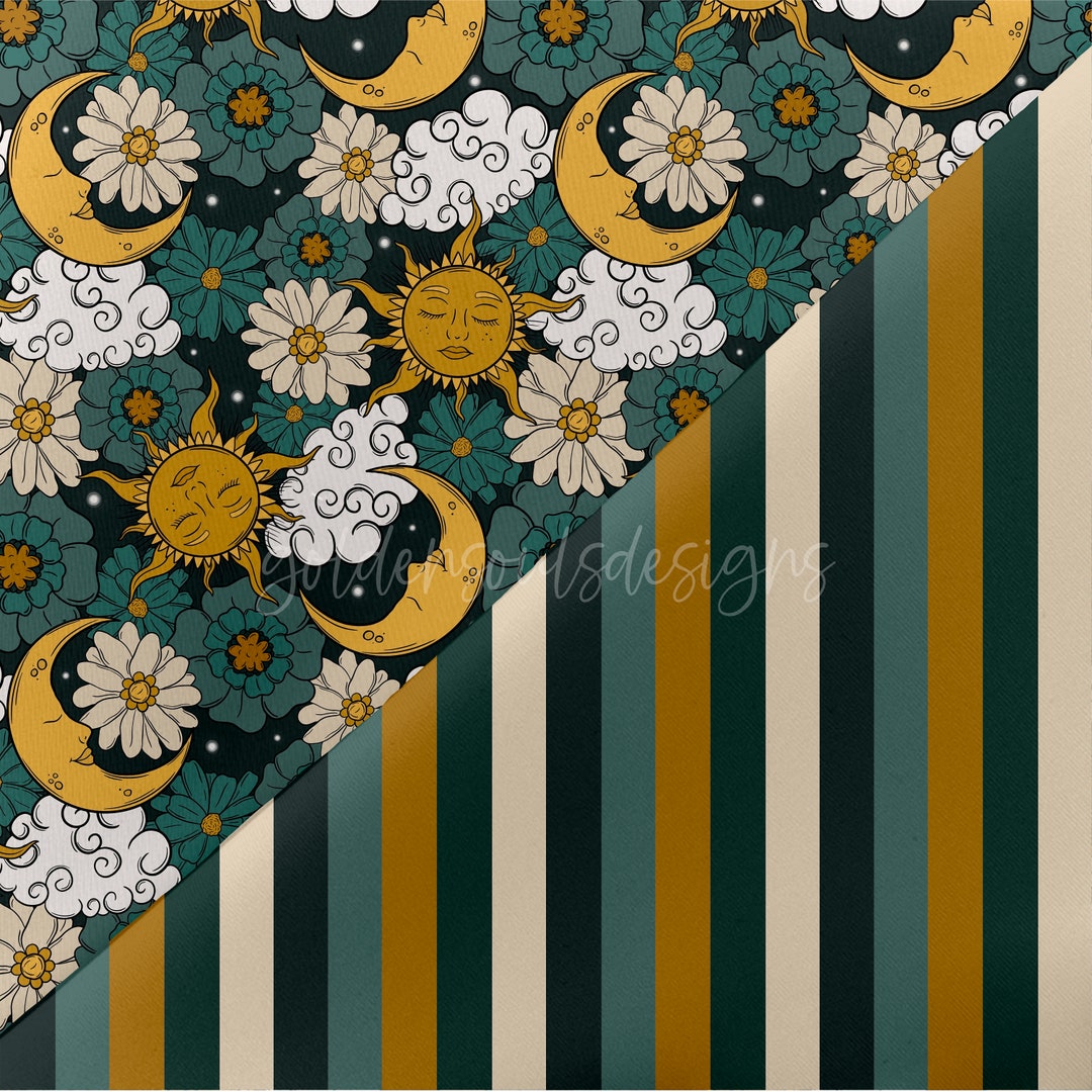 Celestial Suns Moons & Stripes - Cute Mystical Seamless Digital Design ...