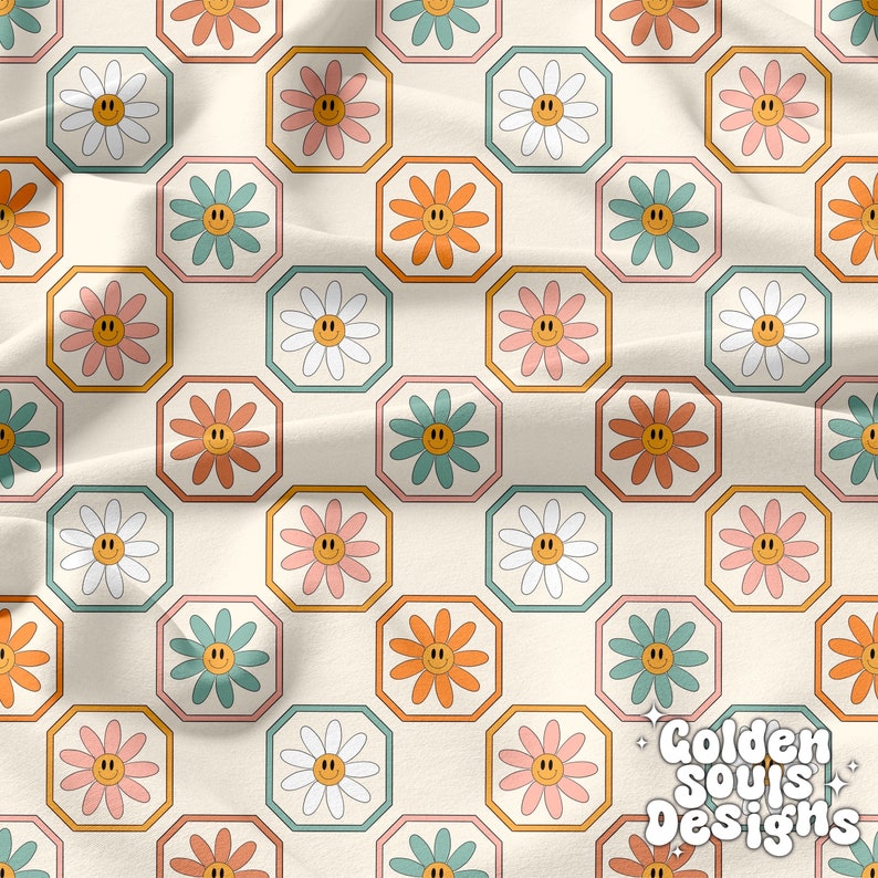 Happy Daisy + Stripes - Retro, Summer, Cute, Seamless Digital Design ...