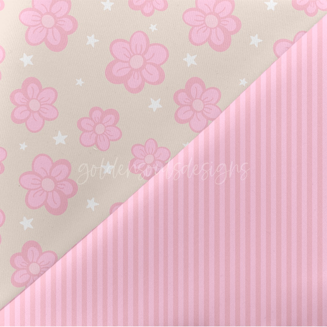 Simple Pink Flowers + Pinstripes - Cute Floral Seamless Digital Design ...