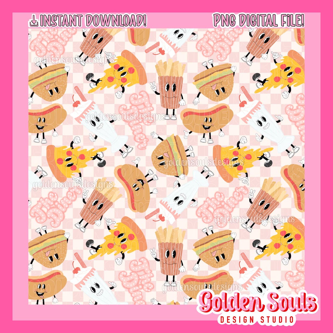 The Diner & Chex - Cute Summer Food Seamless Digital Design, Two Files ...