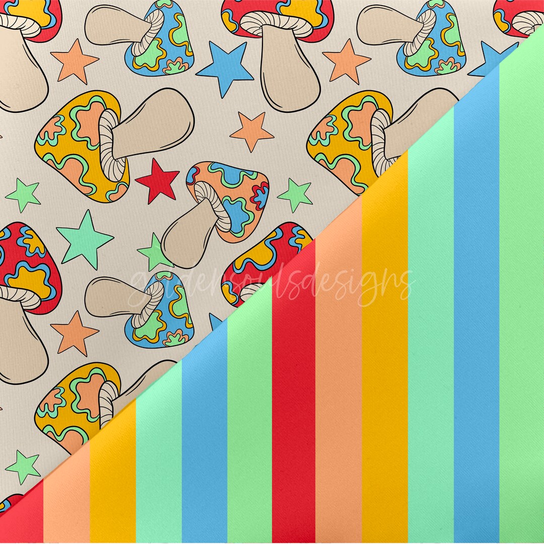 Funky Fungi & Stripes - Rainbow Mushroom Summer Seamless Digital Design ...