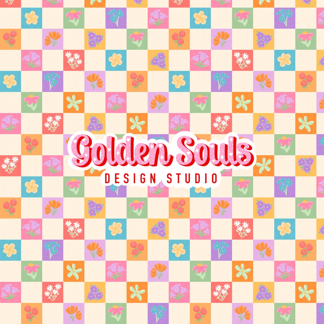 Floral Rainbow Checkers + Stripes - Spring, Summer, Seamless, Digital ...