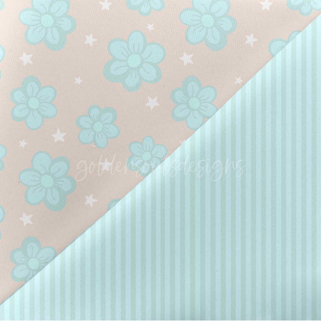 Simple Blue Flowers + Pinstripes - Cute Floral Seamless Digital Design ...