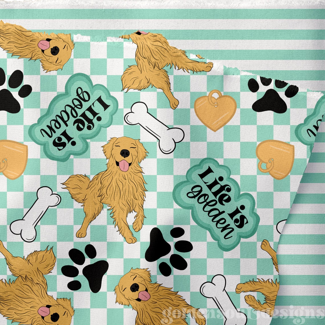 Golden Retriever & Stripes - Puppy, Cute Dogs, Seamless Digital Design ...