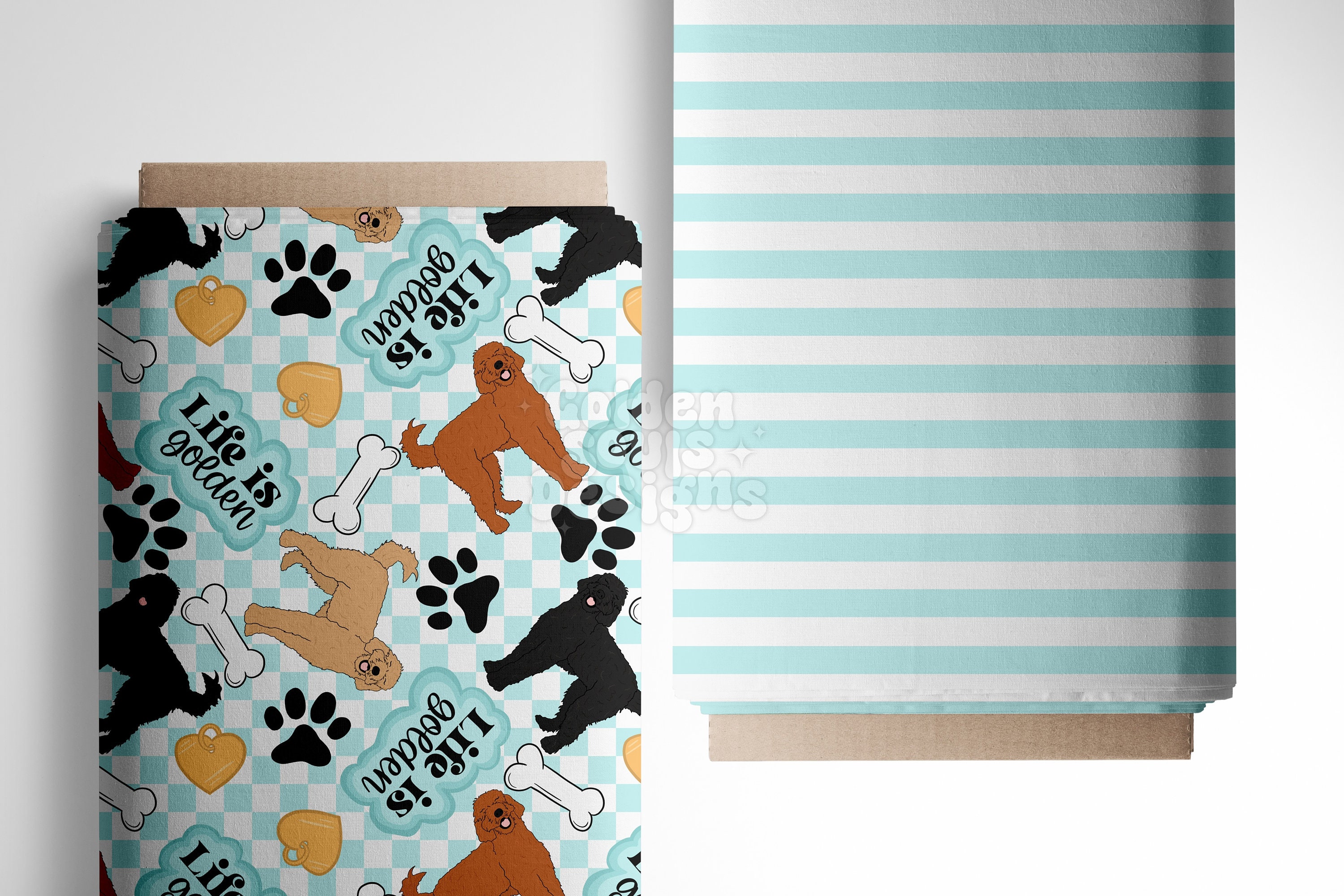Golden Doodles & Stripes - Puppy, Cute Dogs, Seamless Digital Design ...