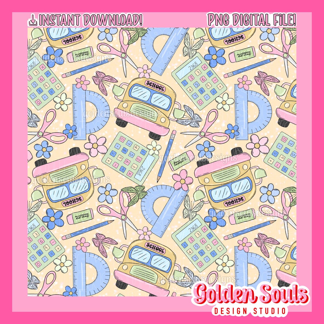 Cutesy School - School, Fall, Seamless, Digital Design, Two Files, Main ...