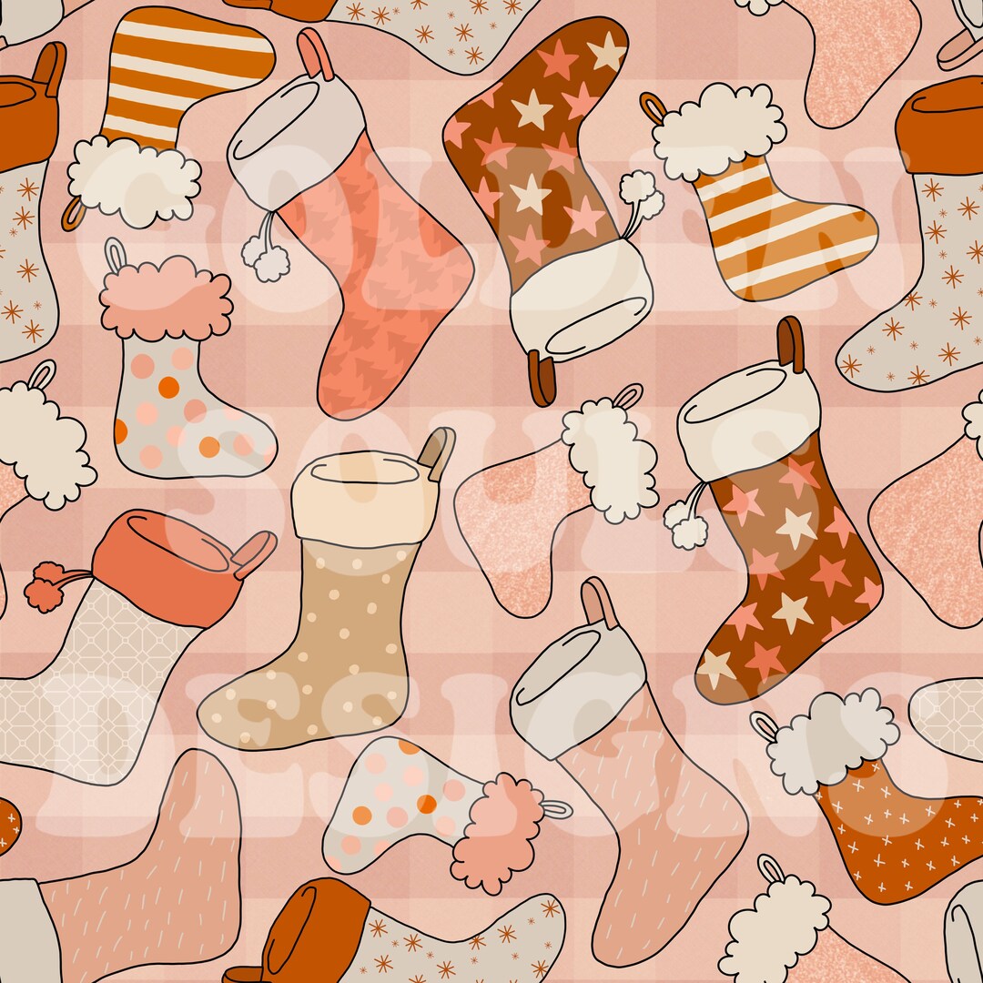 Boho Stockings Christmas Winter Boho Seamless Digital Design, Two Files ...