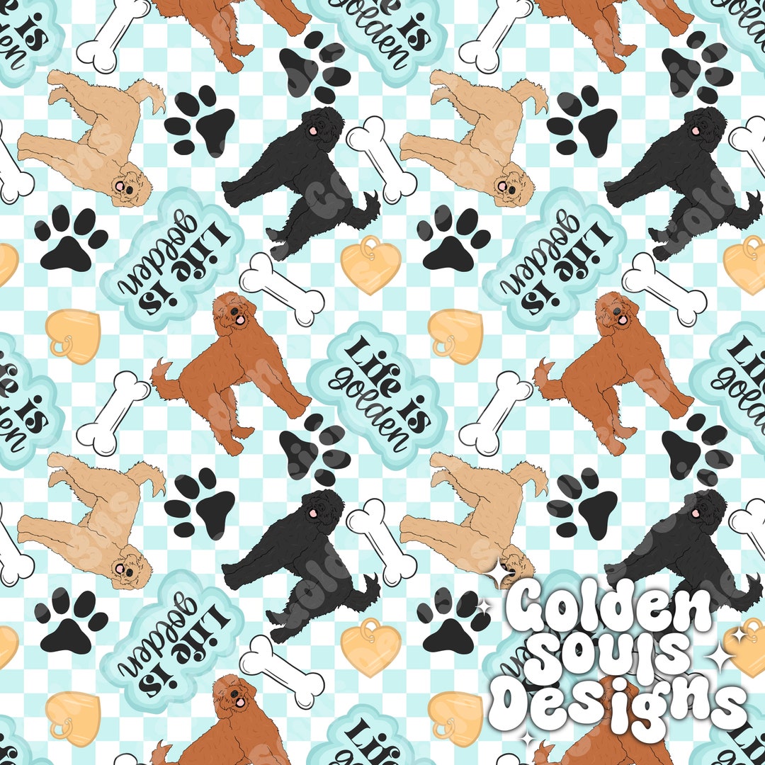 Golden Doodles & Stripes - Puppy, Cute Dogs, Seamless Digital Design ...