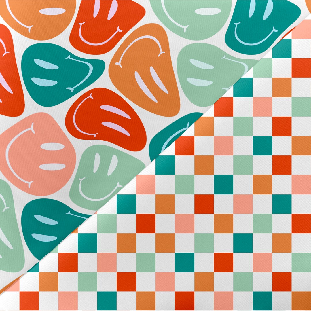 Retro Vibe Smiley + Checkered - Cute Seamless Digital Design, Two Files ...