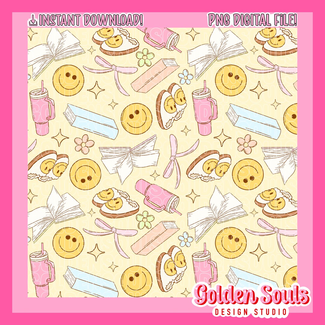Book Girlies + Stripes - Cute, Summer, Seamless, Digital Design, Set ...