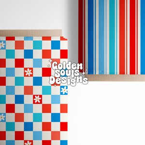 Floral Checker Chex USA Fourth of July - Cute Summer Seamless Digital ...