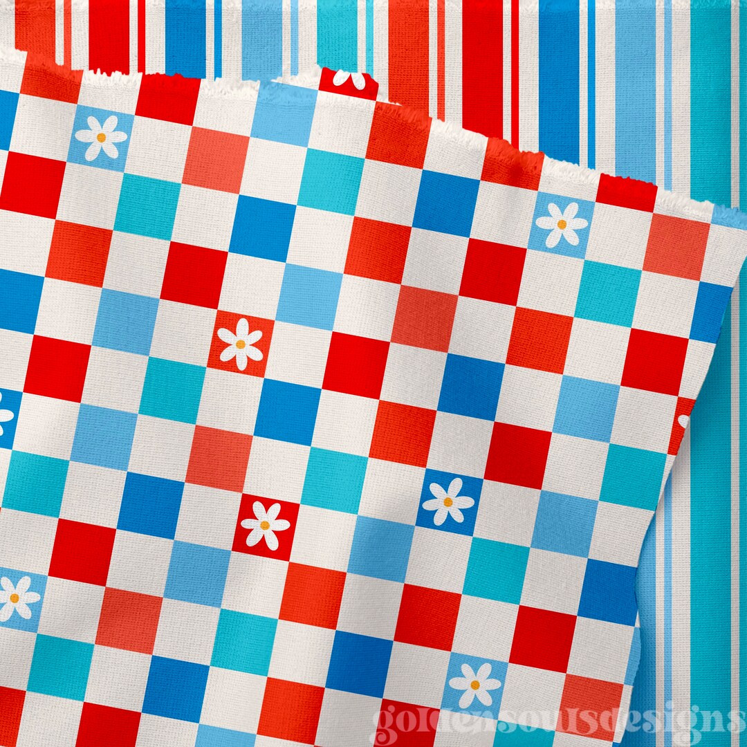 Floral Checker Chex USA Fourth of July - Cute Summer Seamless Digital ...