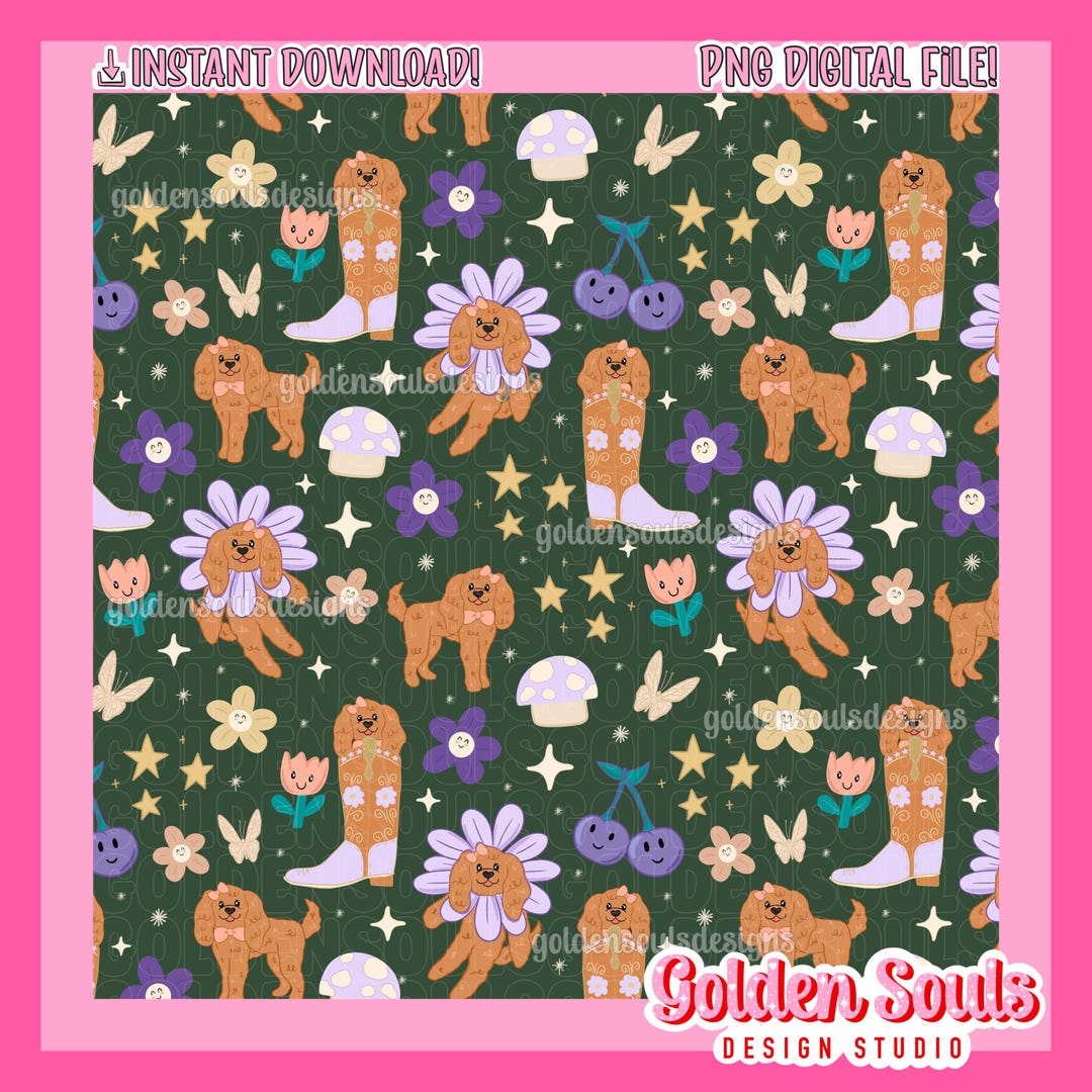 Curly Pups + Stripes - Seamless, Digital Design, File Set, Main and ...