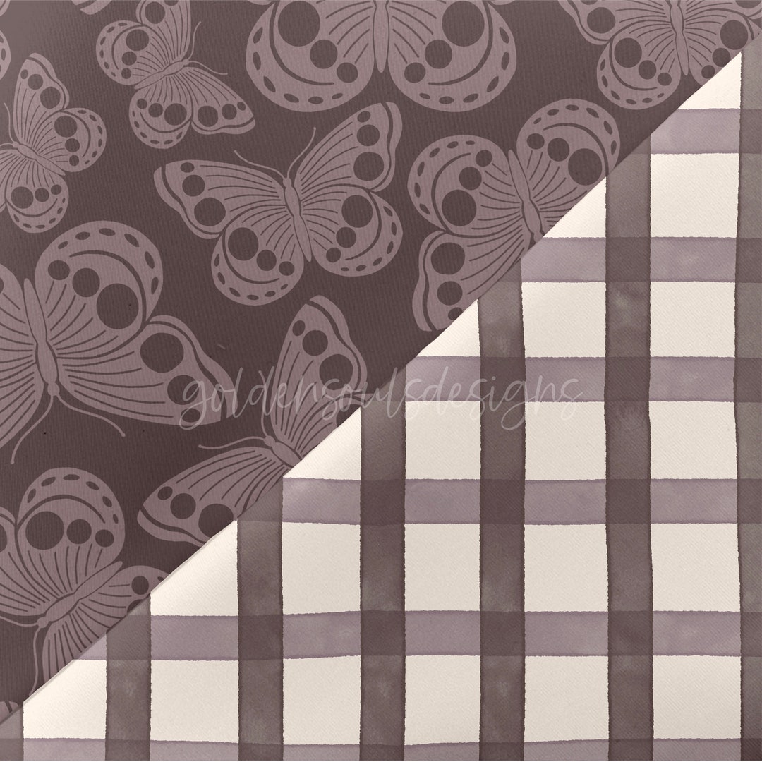 Mauve Butterflies & Plaid - Cute Mystical Seamless Digital Design, Two ...