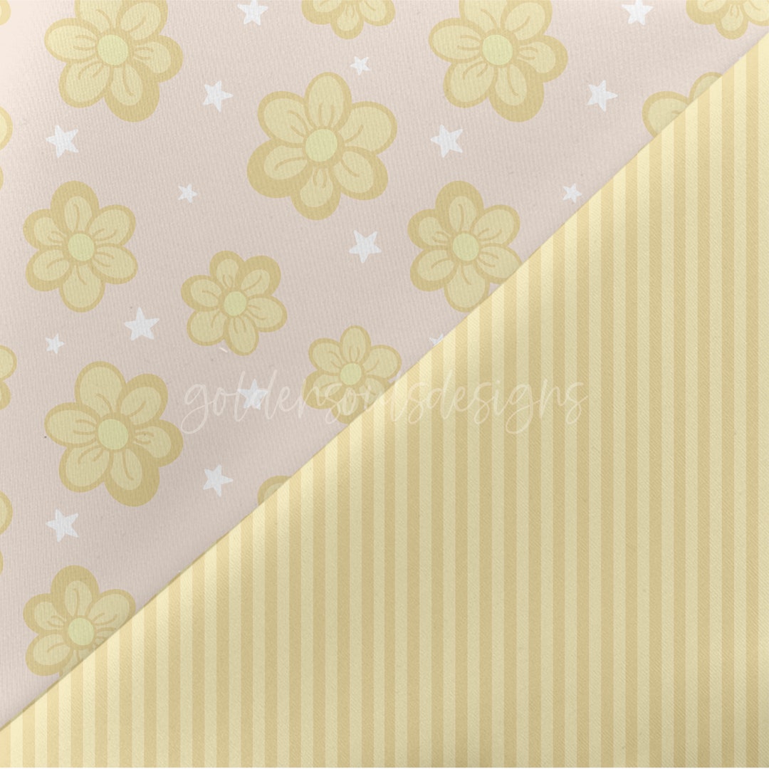 Simple Yellow Flowers + Pinstripes - Cute Floral Seamless Digital ...