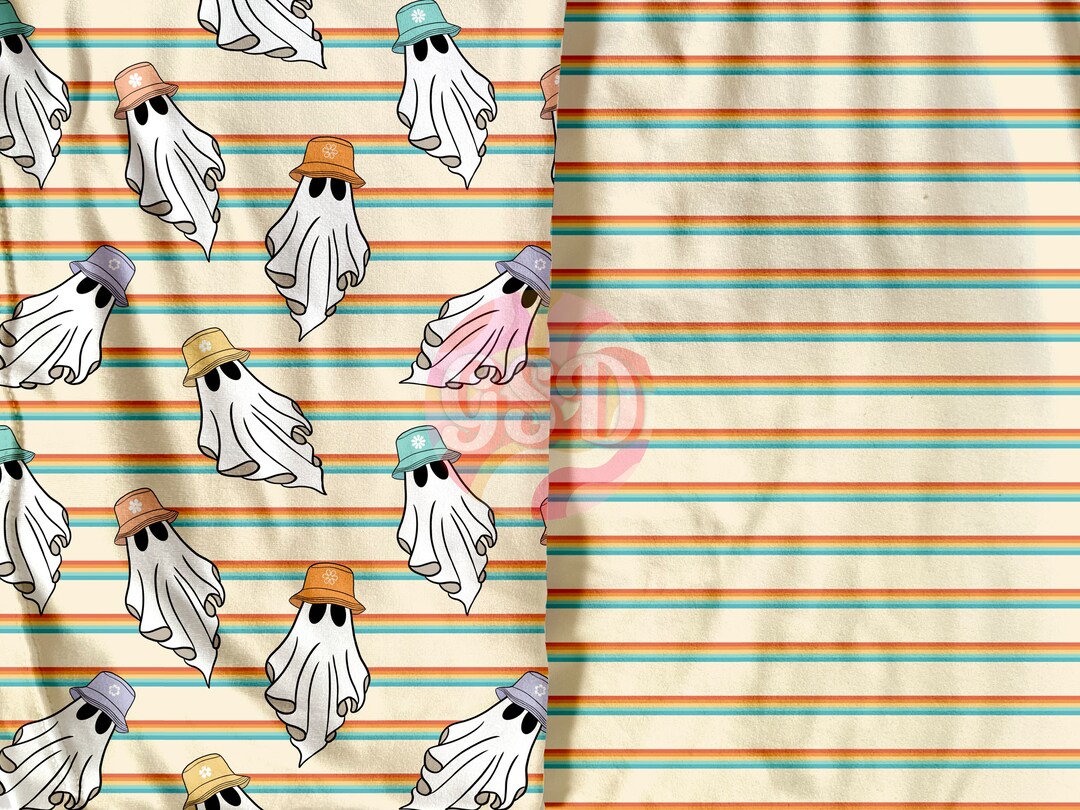 Rad Ghosts + Stripes - Cute, Spooky, Seamless, Digital Design, Fabric ...