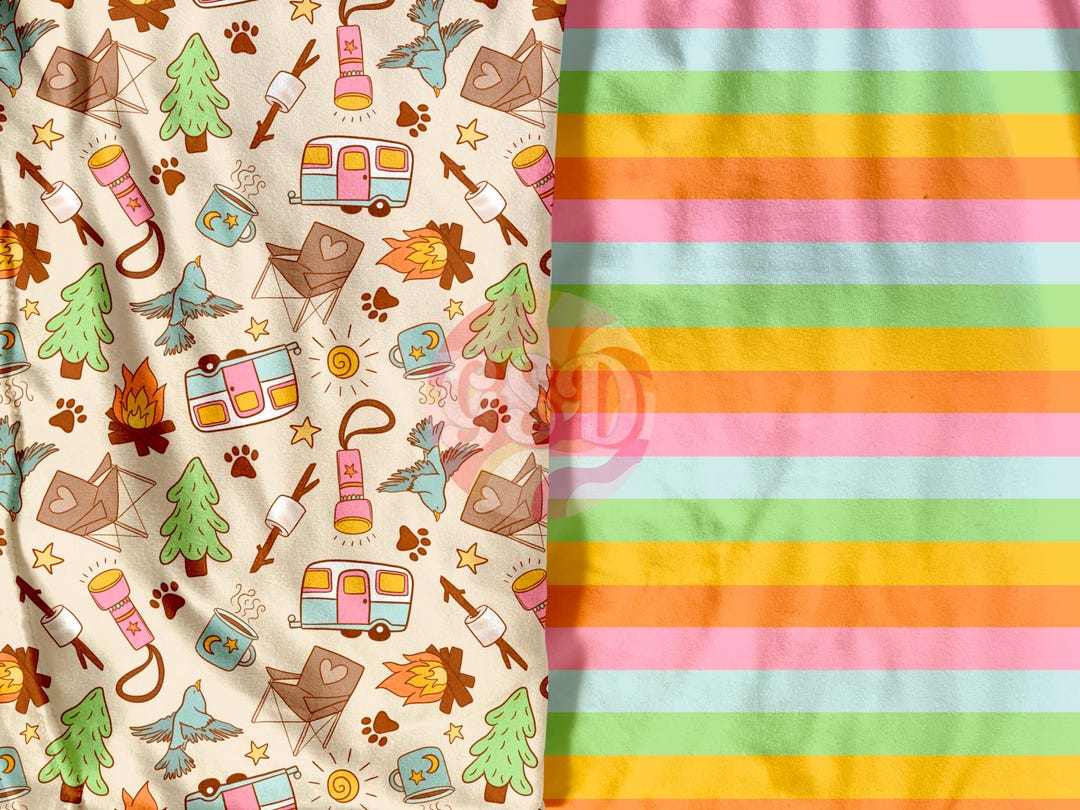 Camping + Stripes - Spring, Summer, Seamless, Digital Design, Fabric ...